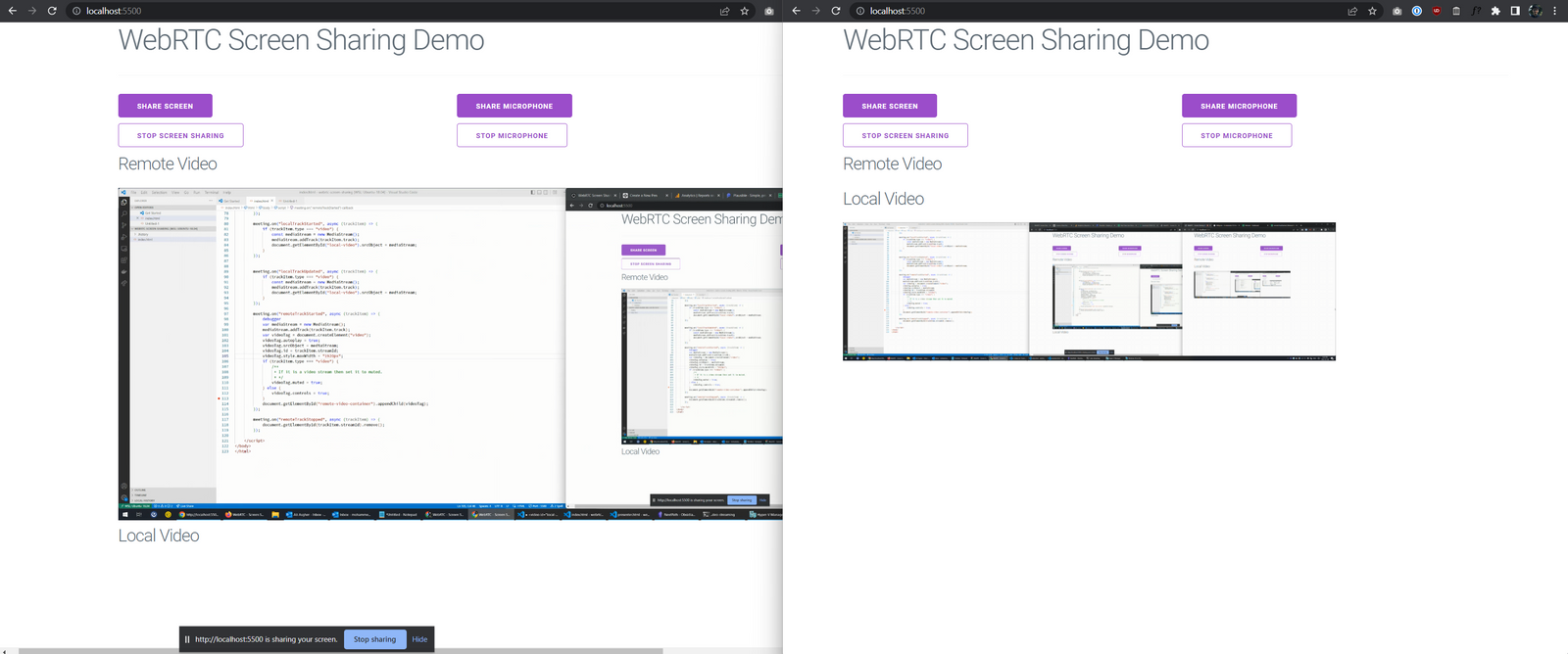 WebRTC Screen Sharing with Javascript